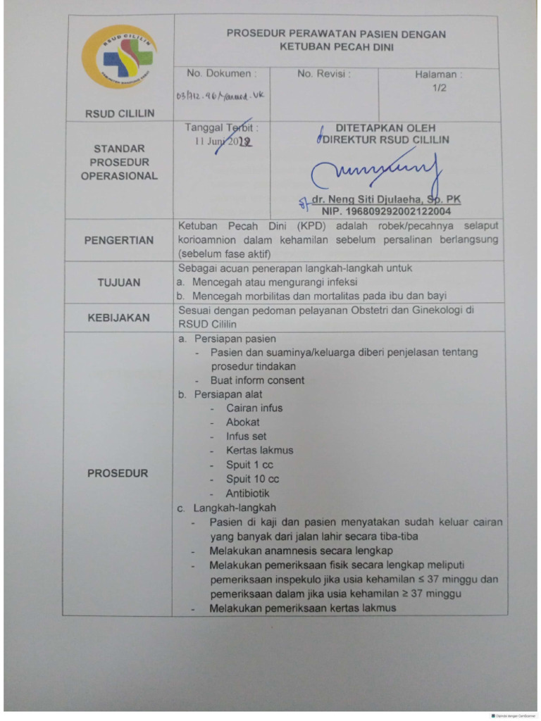 Prosedur Perawatan Pasien Dengan KPD | PDF