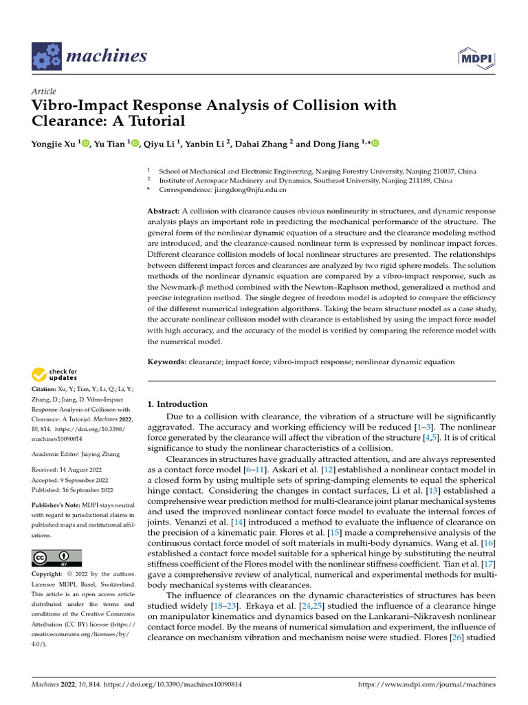 Vibro-Impact Response Analysis of Collision With Clearance - A Tutorial | PDF | Collision | Force