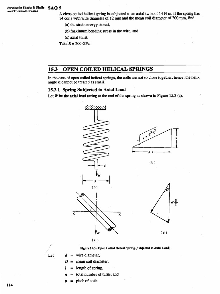 15.3 Open Coiled Helical Springs: To and Mean | PDF | Rotation Around A ...