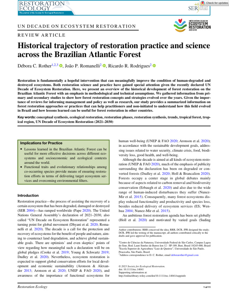 Restoration Ecology - 2023 - Rother - Historical Trajectory of ...