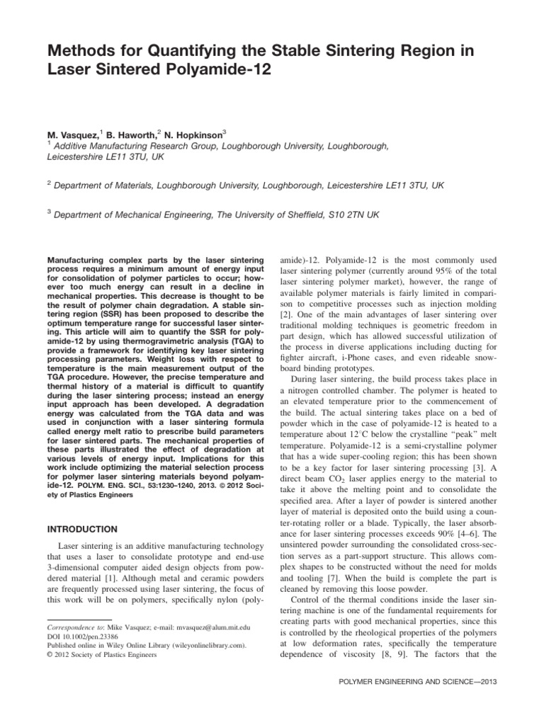 Methods For Quantifying The Stable Sintering Region in Laser Sintered Polyamide-12 | PDF ...