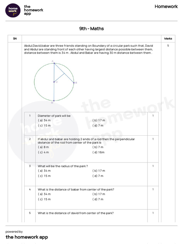Questions - Homework - 9th - Maths - 2024-01-16T14:21 | PDF | Circle ...
