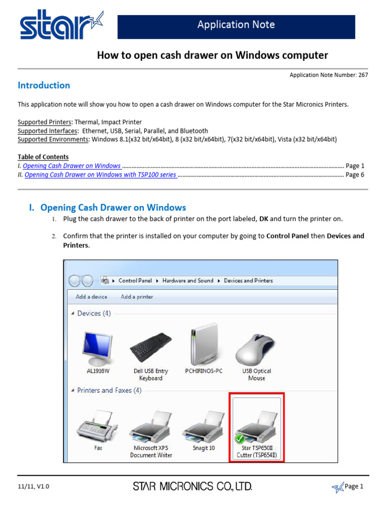 Star-cash-drawer-openen | PDF | Printer (Computing) | Microsoft Windows