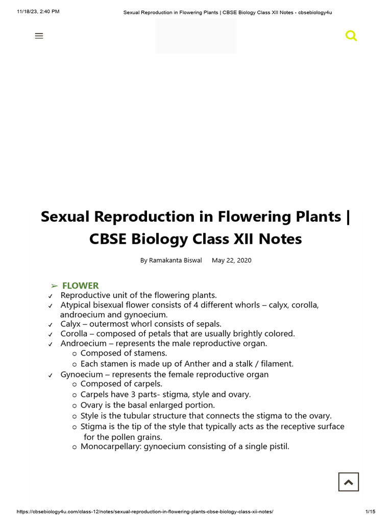Class 12 Notes on Plant Reproduction | PDF | Flowers | Seed