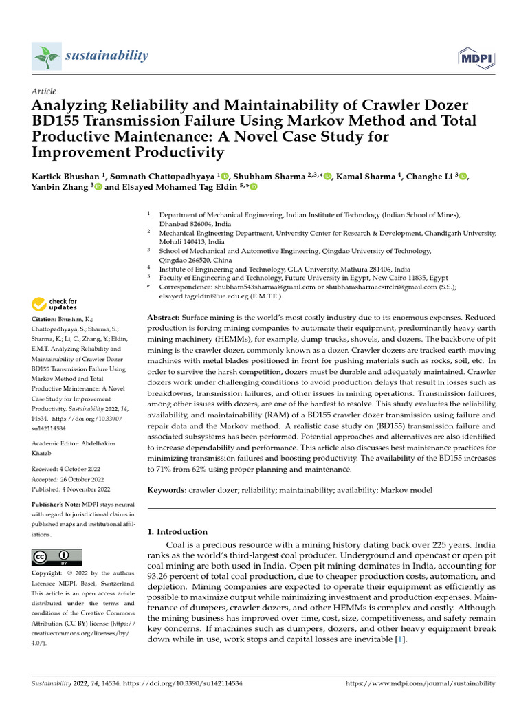 Analyzing Reliability and Maintainability of Crawler Dozer BD155 Transmission Failure Using ...