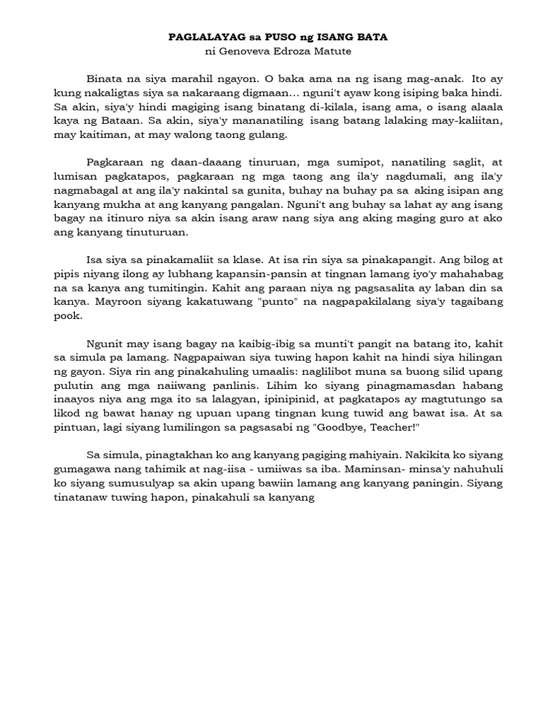 PAGLALAYAG Sa PUSO NG ISANG BATA | PDF