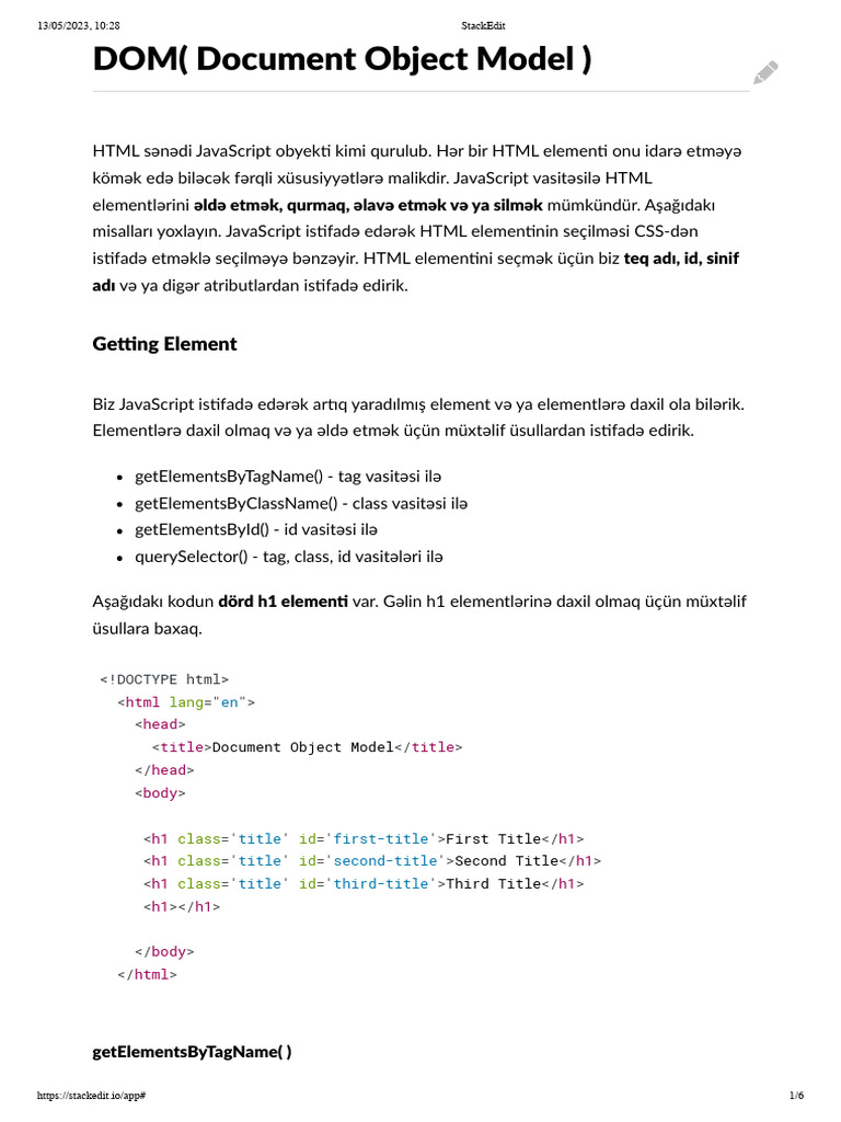 DOM (Document Object Model) : Ge NG Element | PDF