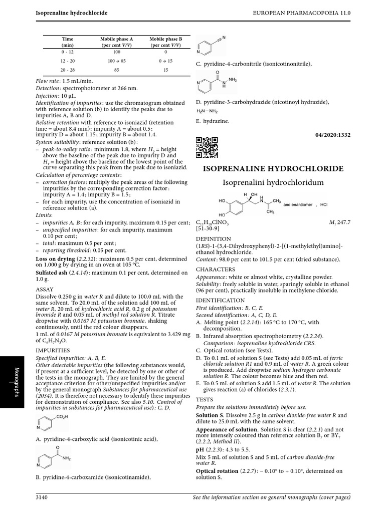 Isoprenaline Hydrochloride | PDF | Solubility | Chromatography