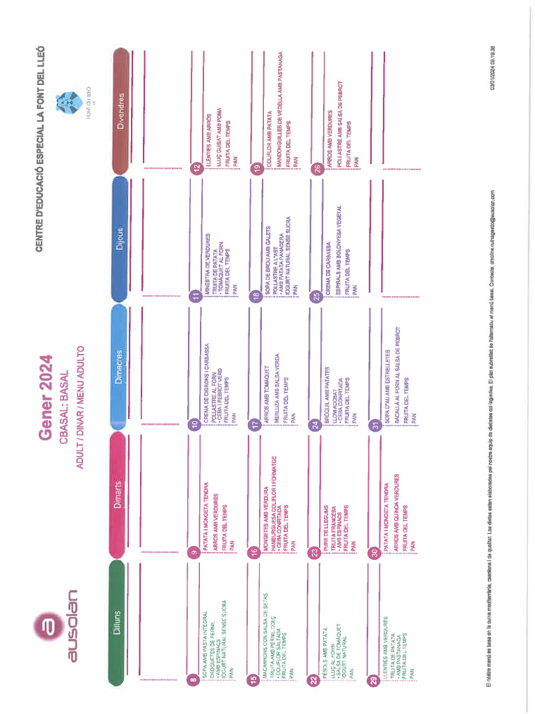 MENUS gener 2024 | PDF