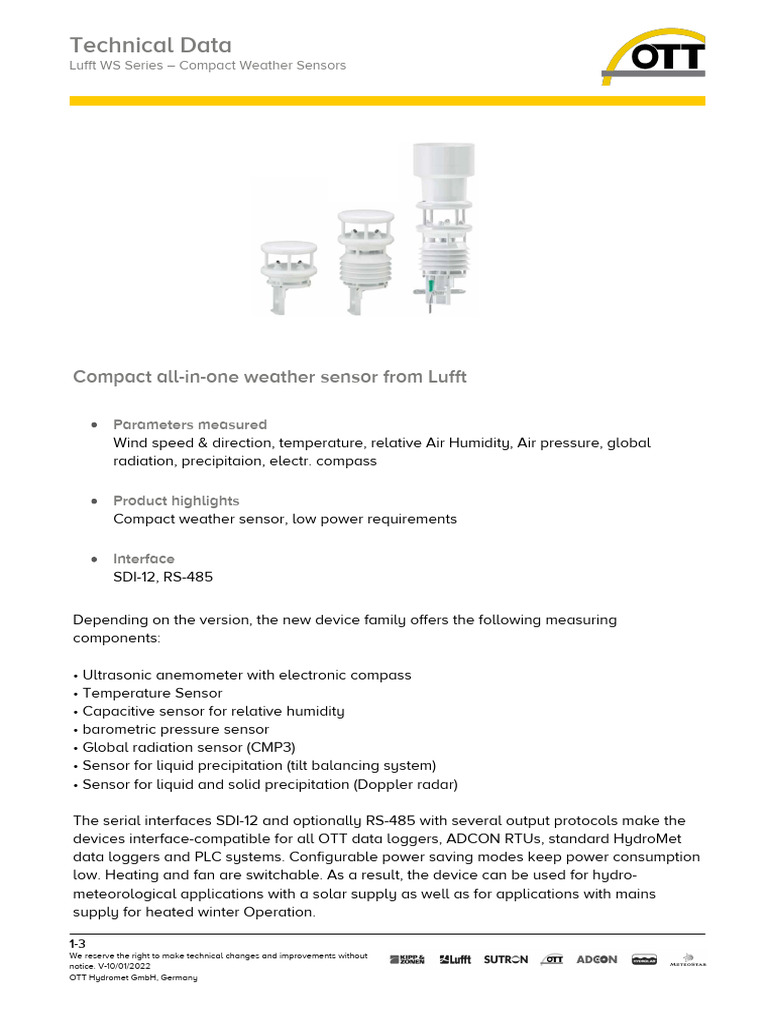 DS - EN - Ott - Lufft - WS - Series - Compact - Weather - Sensors - 20220110 (211739) | PDF ...