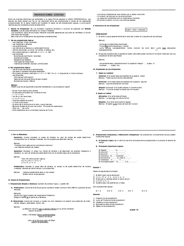 01 Proposiciones Lógicas Mate Basica | Descargar gratis PDF | Proposición | Lógica