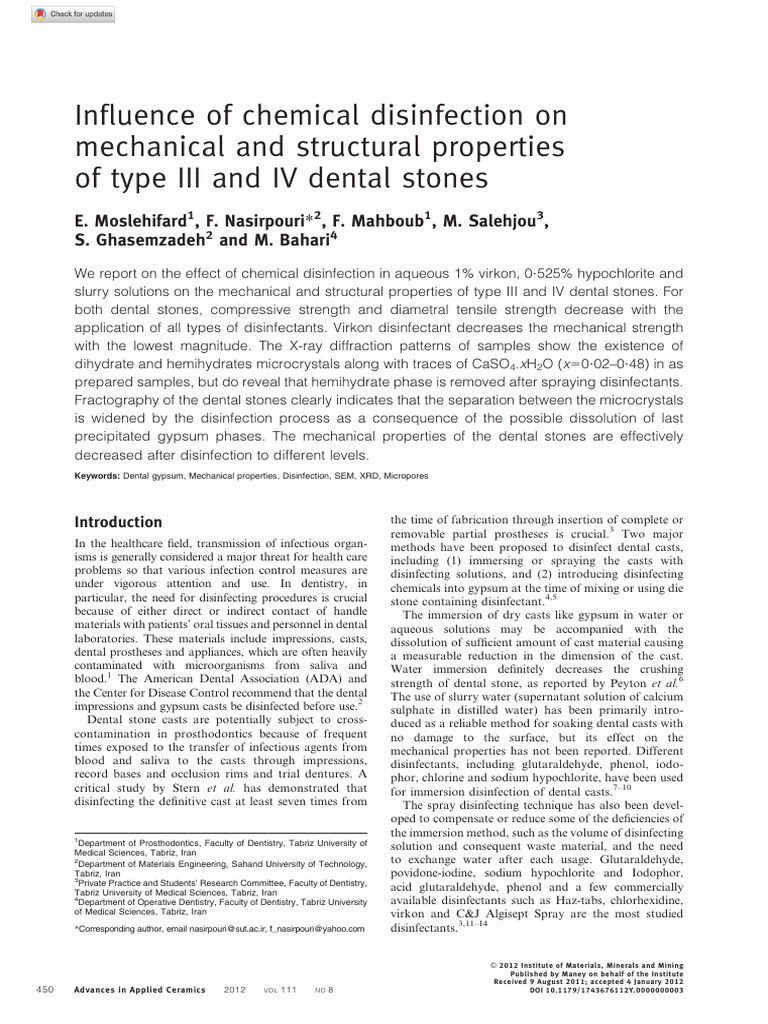 Moslehifard Et Al 2012 Influence of Chemical Disinfection On Mechanical and Structural ...