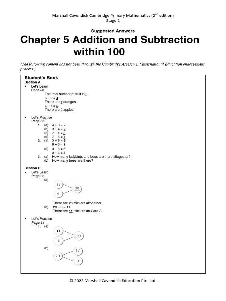 MCE Cambridge Primary Maths 2E Stage2 Suggested Answers C05 | PDF ...