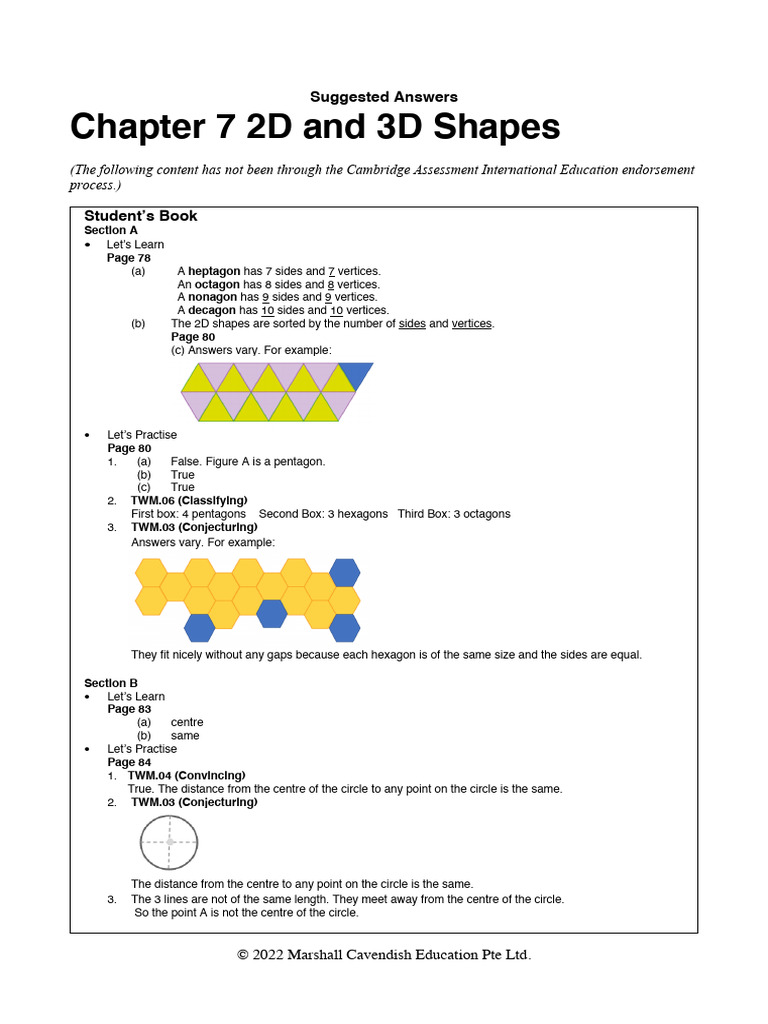 2D and 3D Shapes Workbook Answers | PDF | Shape | Circle