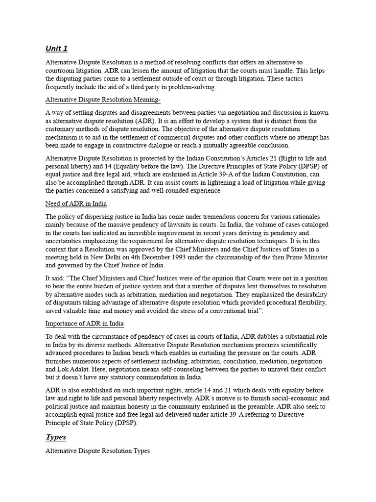 Unit 1 | PDF | Alternative Dispute Resolution | Arbitration