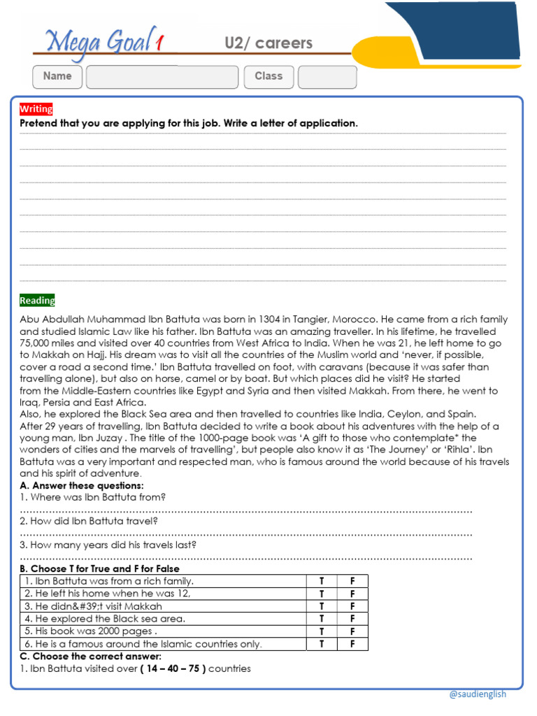 Mega Goal 1 Worksheet Unit 2 | PDF
