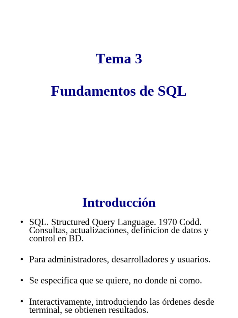Tema 3 - Fundamentos SQL-1 | PDF | SQL | Gestión de tecnología de la información