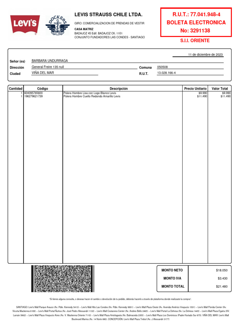 Boleta 2666959050 21-12-2023 | PDF | Chile | Empresas minoristas