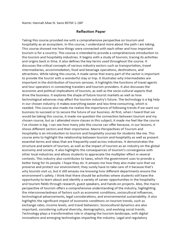 Reflection Paper Macro | PDF | Tourism | Economies