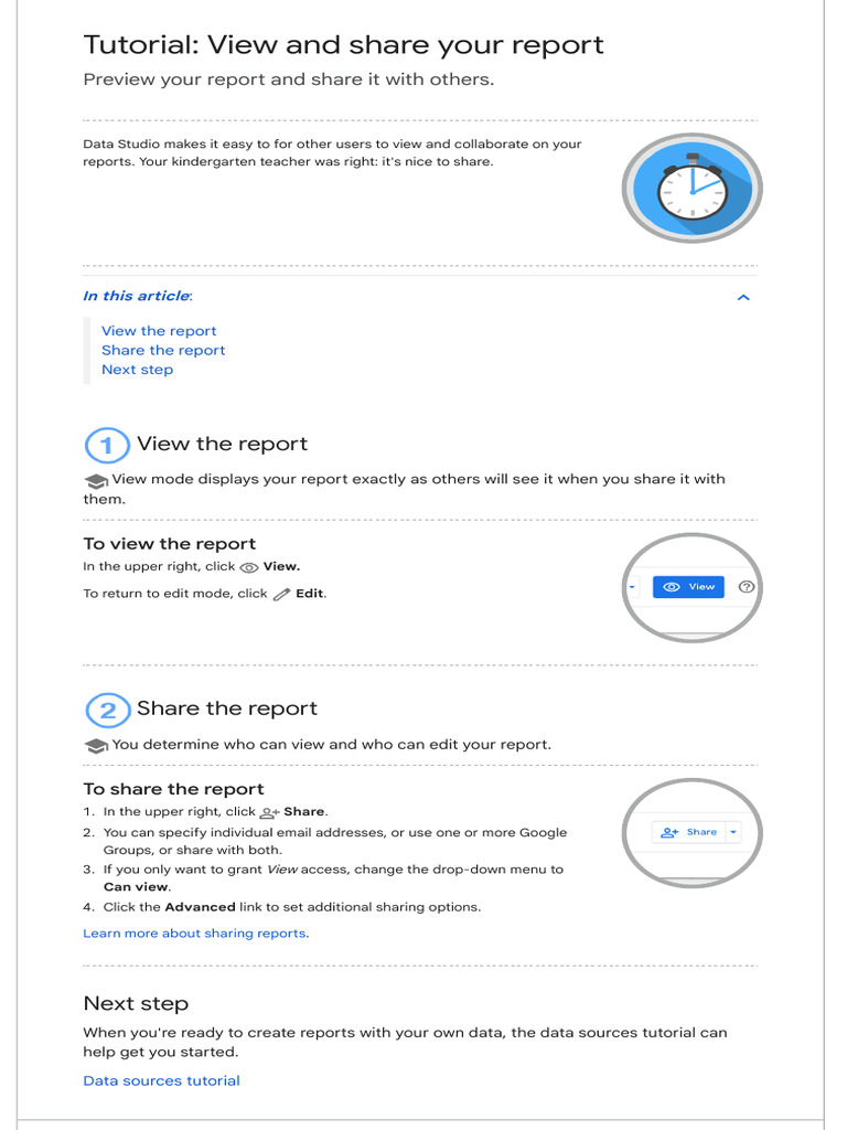 Tutorial View and Share Your Report - Data Studio Help | PDF | System ...