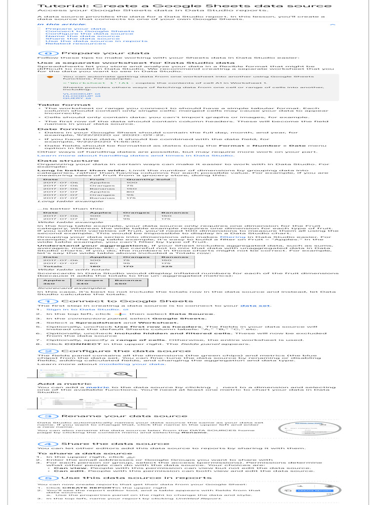 Tutorial Create A Google Sheets Data Source - Data Studio Help | PDF ... Tutorial Create A Google Sheets Data Source - Data Studio Help | PDF ...