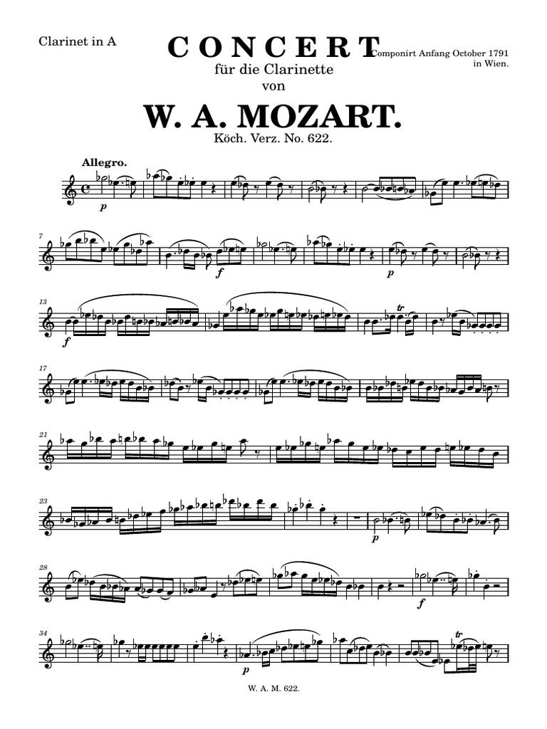 Mozart Clarinet Concerto in A Major K622 BB Clar | PDF | Musical Forms ...