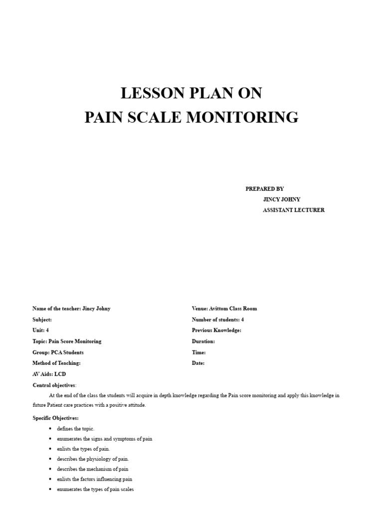 Lesson Plan - Pain (Unit 4) | PDF | Pain | Neuroscience