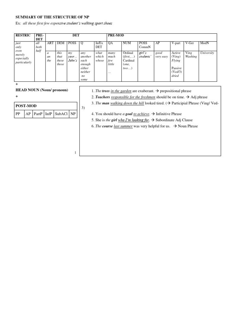 Summary of NPs Chart | PDF | Languages | Foreign Language Studies
