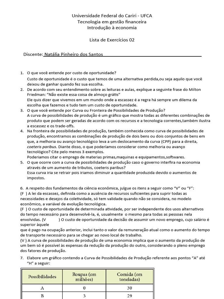 Lista de Exercícios 02 - Introdução À Economia | PDF | Economia | Salário Lista de Exercícios 02 - Introdução À Economia | PDF | Economia | Salário