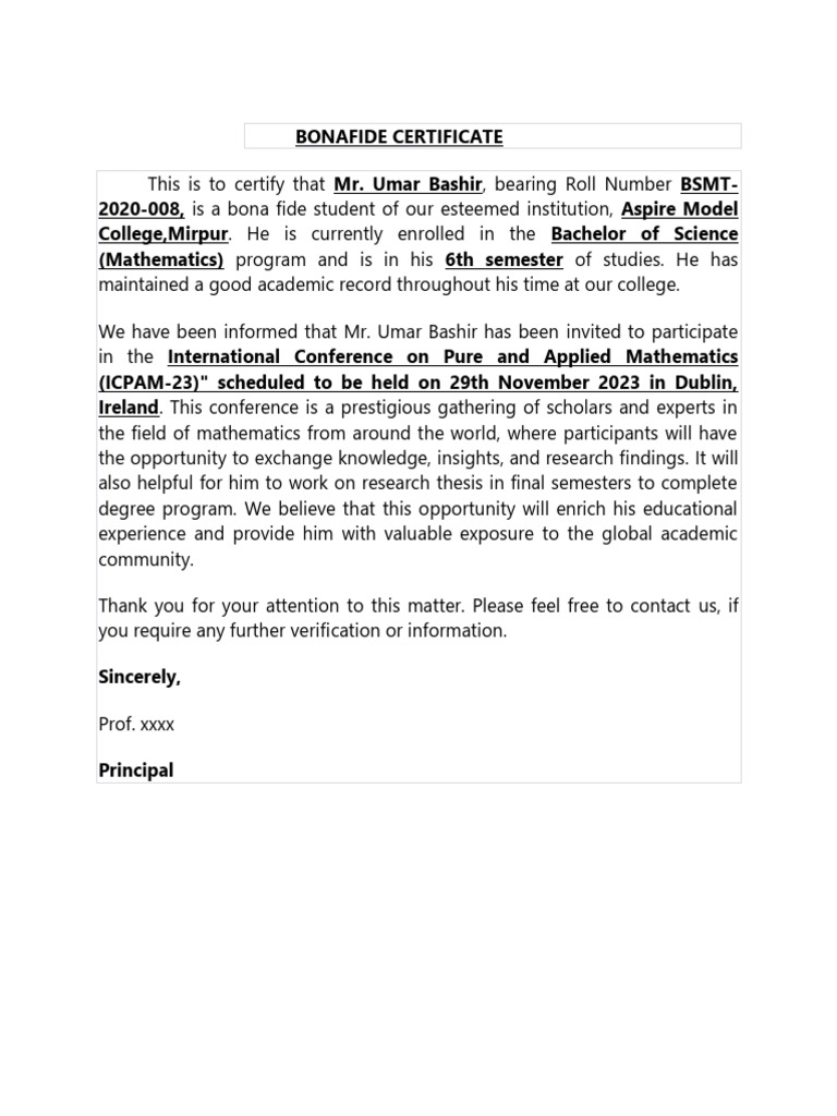 Bonafide Certificate | PDF