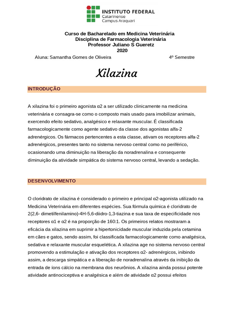 Uso e Farmacologia da Xilazina | PDF | Remédio | Medicina Clínica
