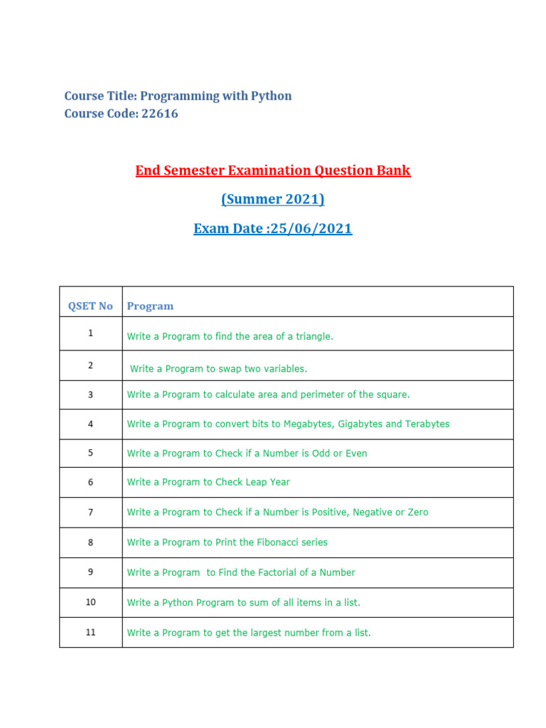 Ese Question Bank PWP | PDF | Python (Programming Language) | Area