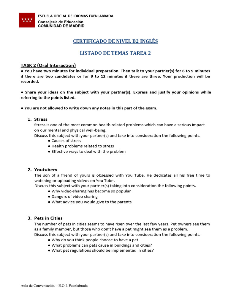 Listadotemas B2 Tarea 2 Ingles | PDF | Self-Improvement | Wellness