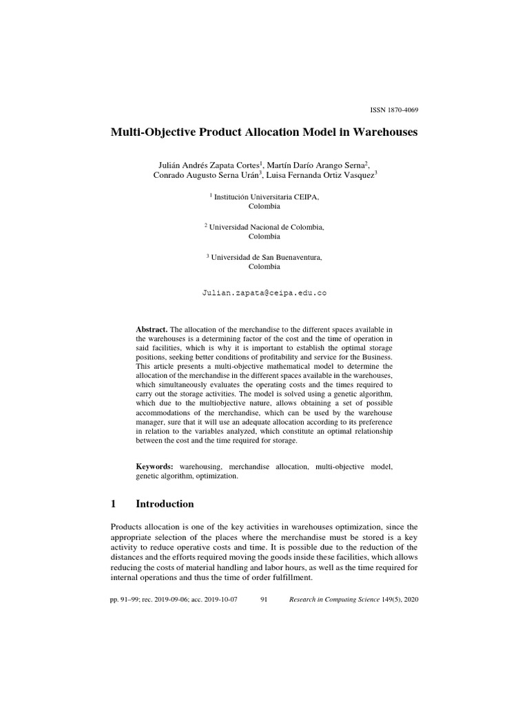 Multi Objective Product Allocation Model In Warehouses Pdf