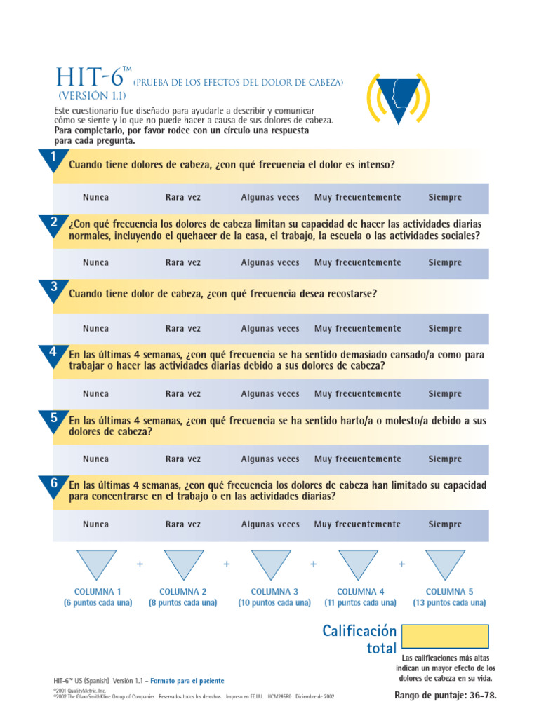 Hit-6 Evlreconv | PDF | Migraña | Cuidado de la salud