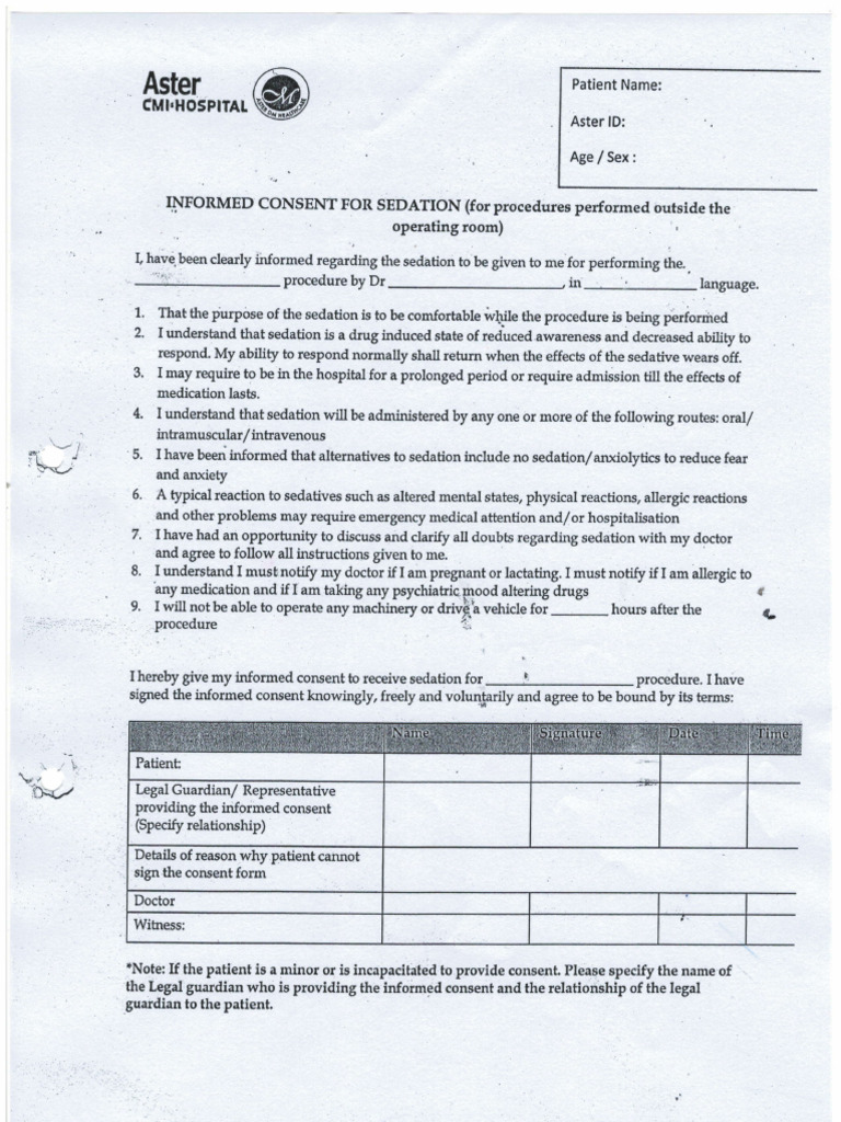 Sedation Consent Forms. | PDF | Informed Consent | Medicine