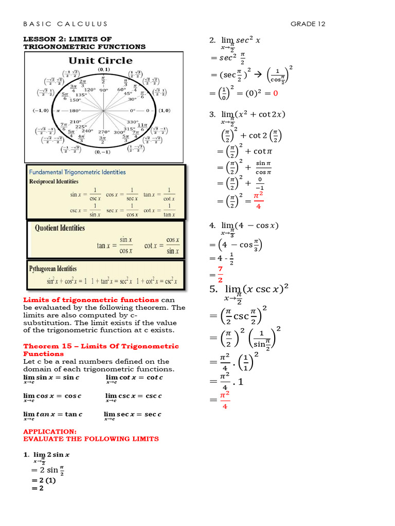 Lesson 2 Limits of Trigonometric Functions | PDF | Function (Mathematics) | Trigonometric Functions