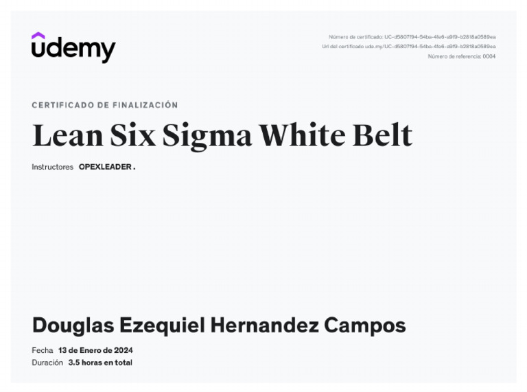 Certificado Udemy Lean Six Sigma Whit Belt | PDF