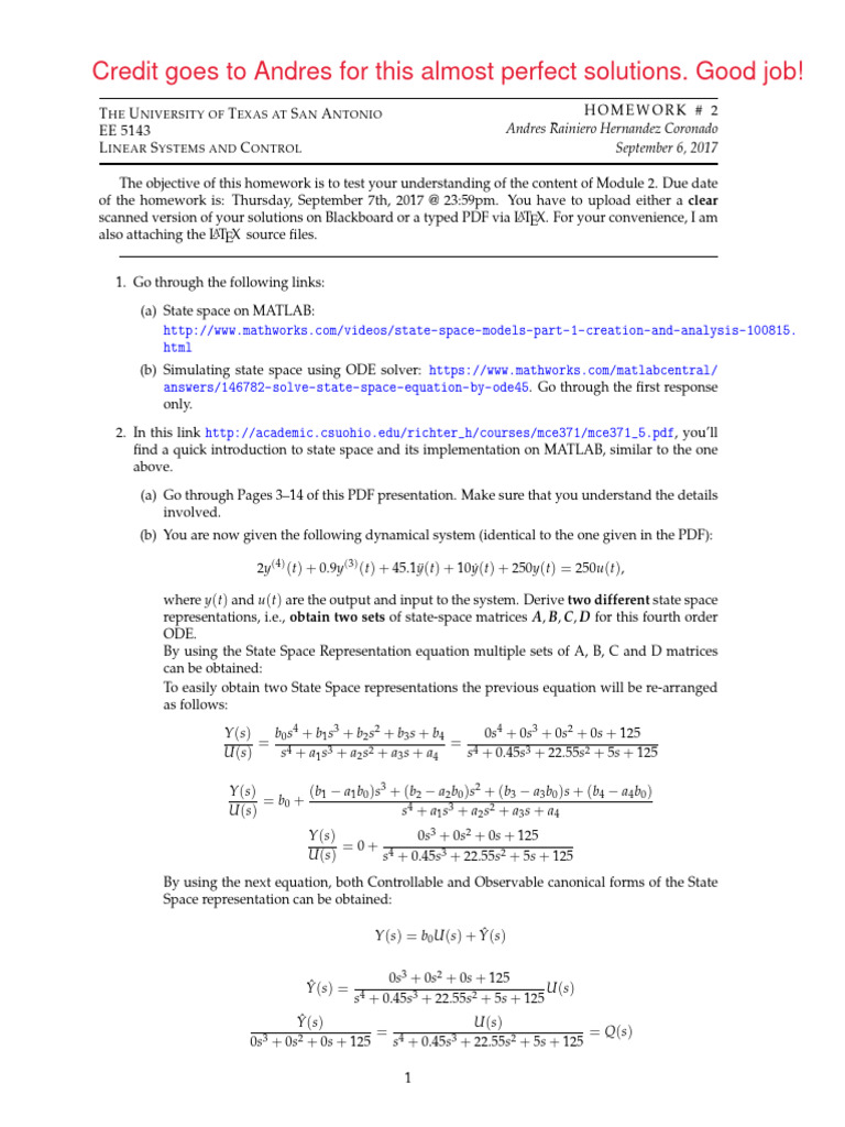 Homework2 Student Sol | PDF | Mathematical Objects | Systems Theory