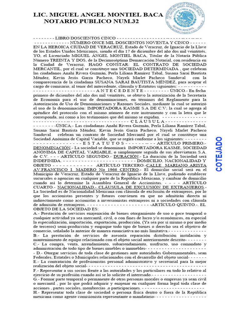 ACTA CONSTITUTIVA IMPORTADORA KASME | PDF | México | Judicaturas