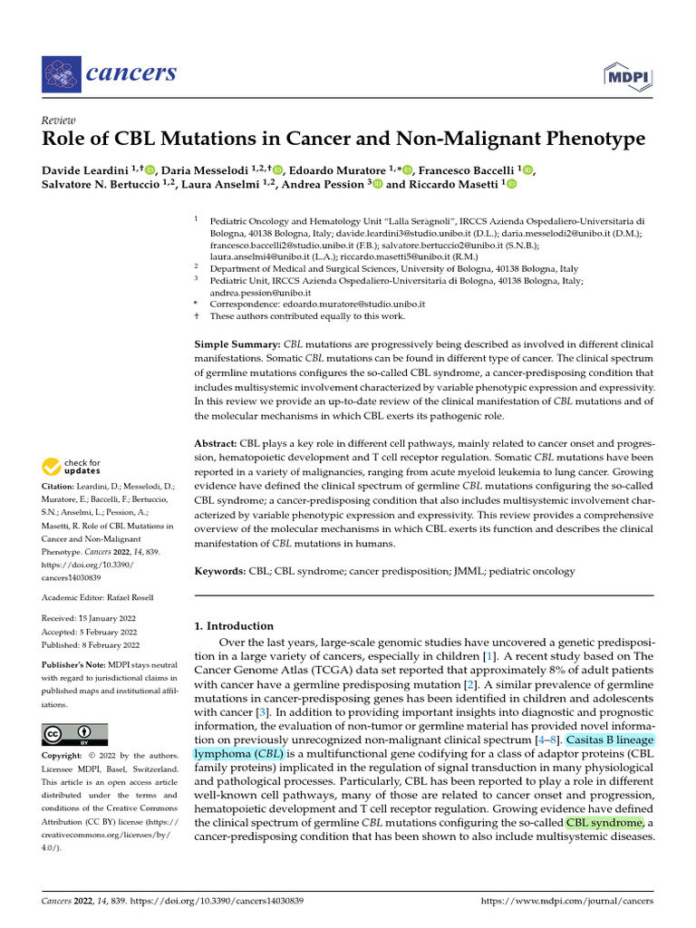 Role of CBL Mutations in Cancer and Non-Malignant Phenotype (2022 ...