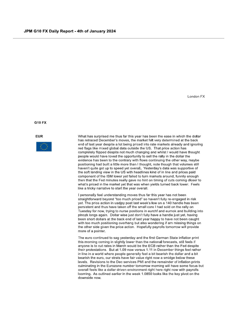 J.P.morgan JPM G10 FX Desk Daily 20240104 | PDF