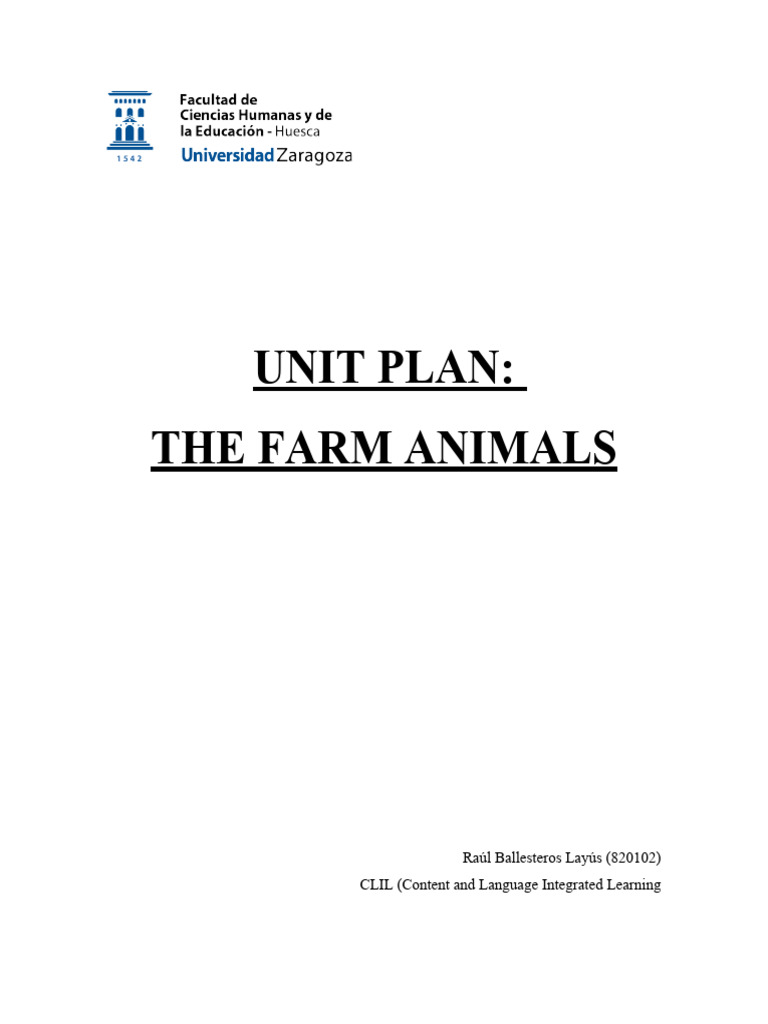Unit Plan. The Farm Animals | PDF | Learning | Methodology
