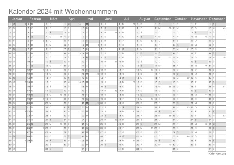 Kalender 2024 Wochennummern - 2108 | PDF