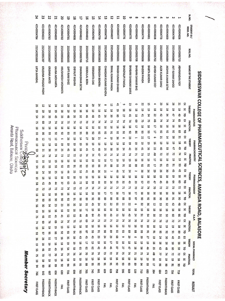1st Year Mark Sheet @scps | PDF