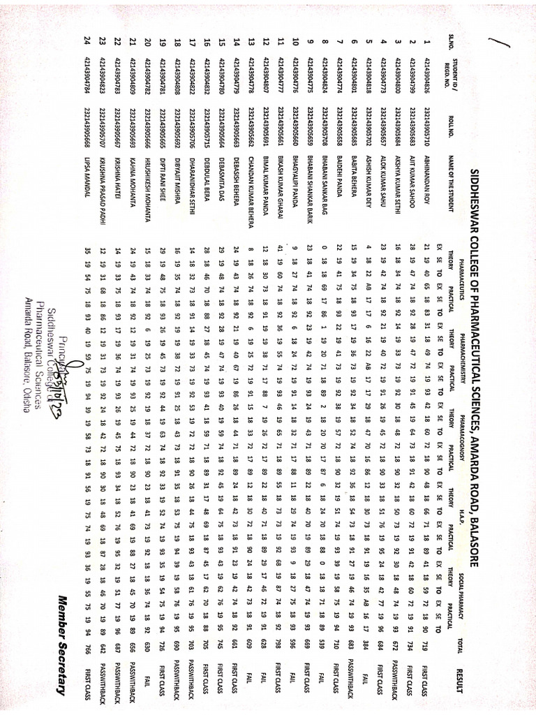 1st Year Mark Sheet @scps | PDF