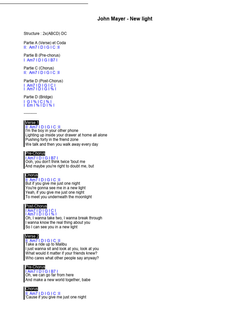 John Mayer - New Light | PDF | Song Structure | Performing Arts