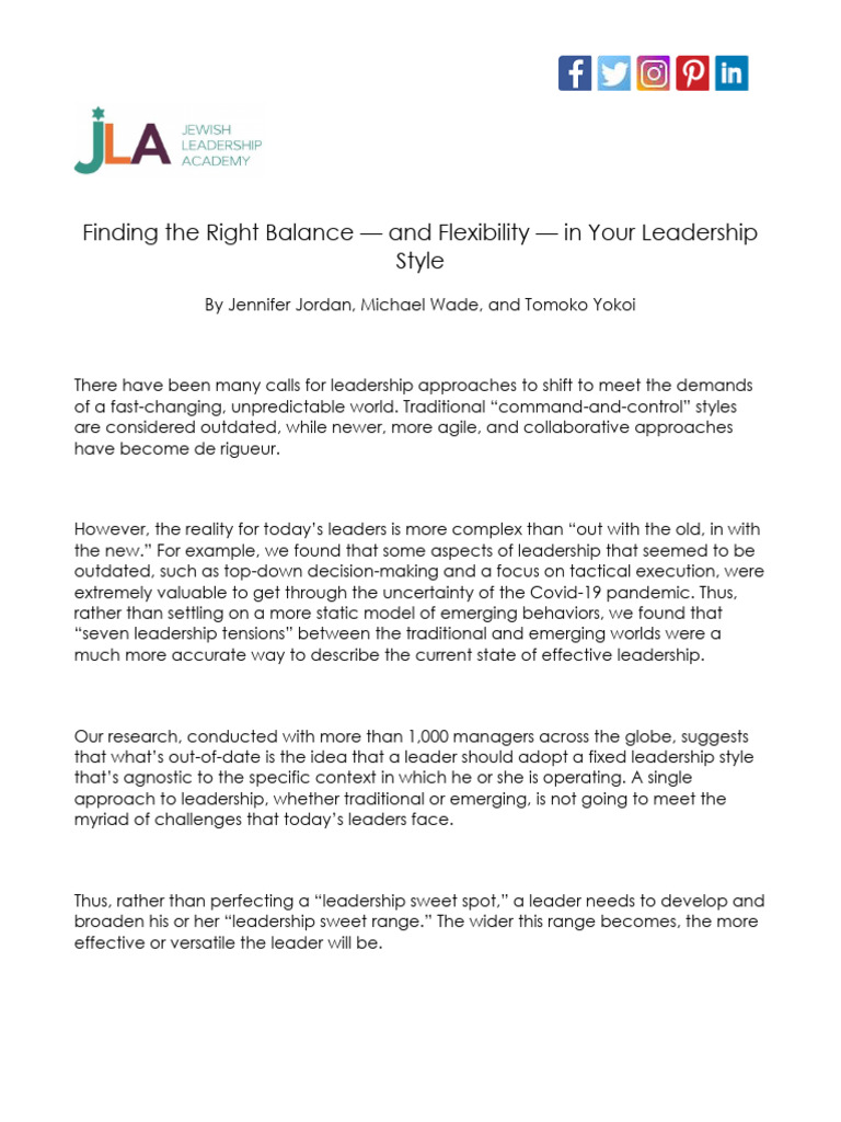 Leadership Flexibility: Balancing Styles | PDF | Leadership | Awareness