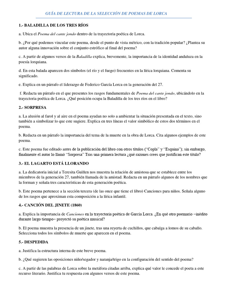 Actividades Lorca | PDF | Poesía | Federico García Lorca