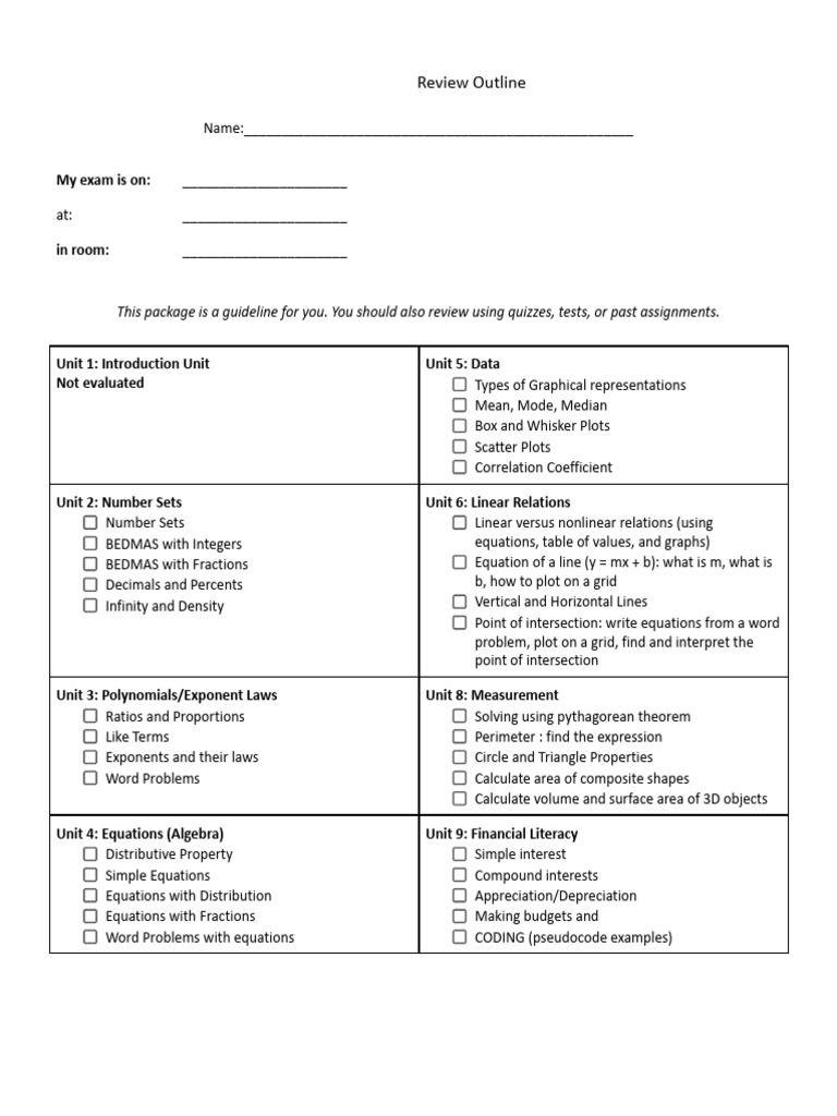 Math Exam Review Guide | PDF
